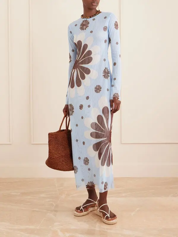 CALA DE LA CRUZ Tania Printed Mesh Midi Dress - Blue