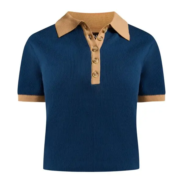 KNOWN SUPPLY Zuri Knit Polo Top Sapphire - Blue