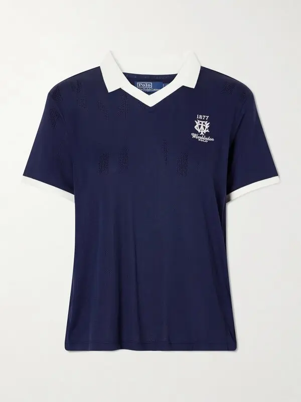 Polo Ralph Lauren Wimbledon Logo-embroidered Knit Polo Shirt - Blue