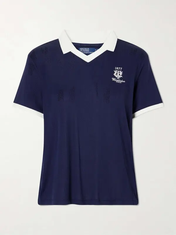 Polo Ralph Lauren Wimbledon Logo-embroidered Knit Polo Shirt - Navy