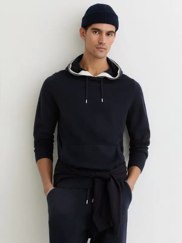 REISS Falmer Wool Tipped Hoodie - Navy