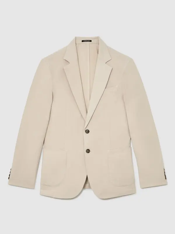 REISS Jason Garment-dyed Piqué Single-breasted Suit Blazer Tailored-fit - Stone