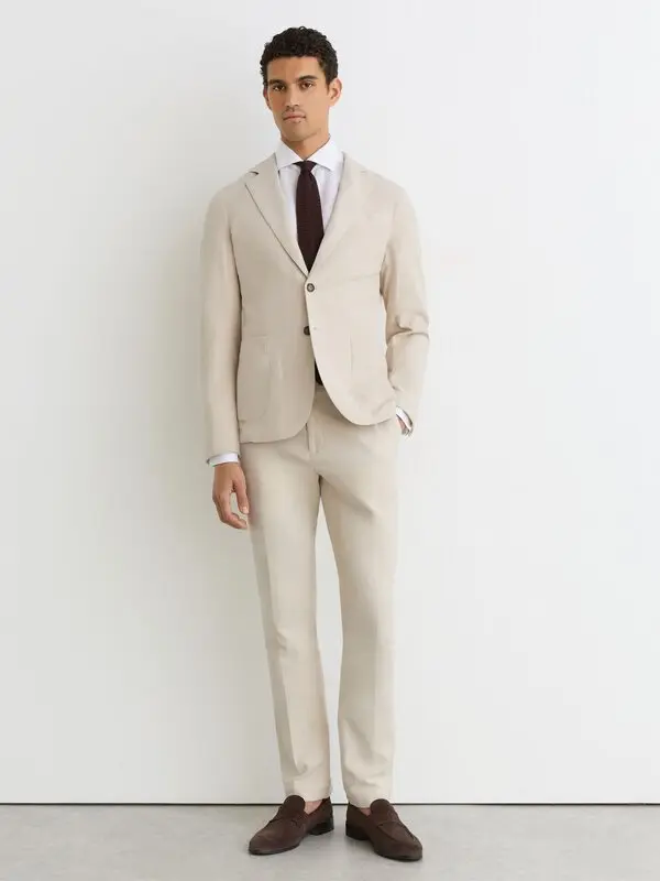 REISS Jason Garment-dyed Piqué Single-breasted Suit Blazer Tailored-fit - Stone