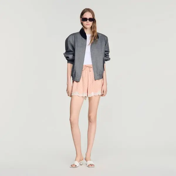Sandro Rhinestone Shorts With Lace - Nude