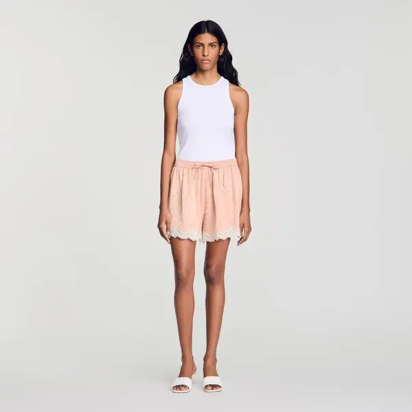 Sandro Rhinestone And Lace Embellished Flowy Shorts - Nude