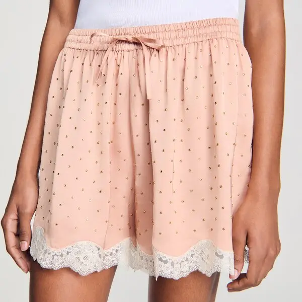 Sandro Rhinestone And Lace Embellished Flowy Shorts - Nude