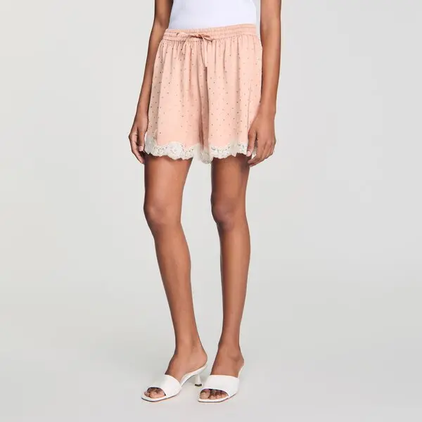 Sandro Rhinestone And Lace Embellished Flowy Shorts - Nude
