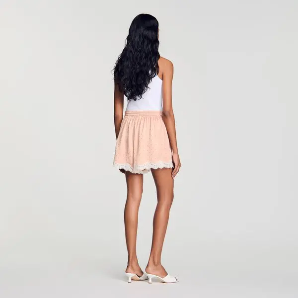 Sandro Rhinestone And Lace Embellished Flowy Shorts - Nude