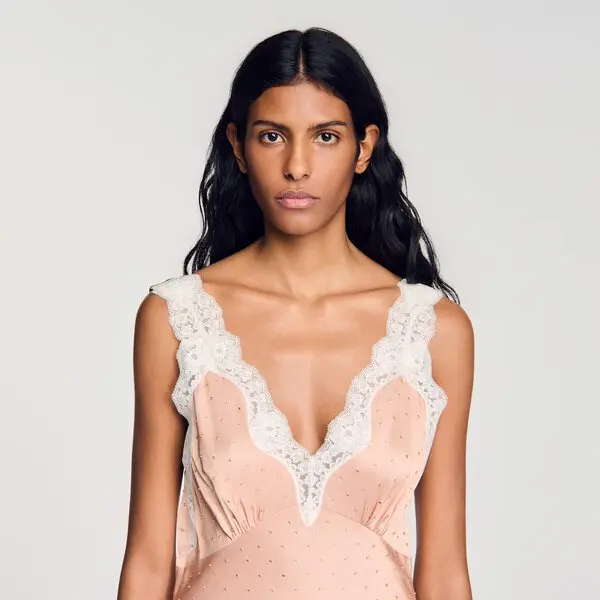 Sandro Embellished V-neck Maxi Dress With Lace Trim