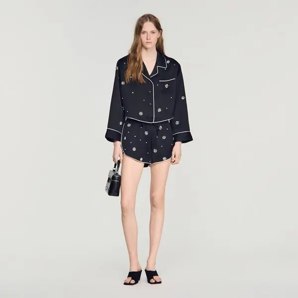 Sandro Beaded And Rhinestone Shorts - Black