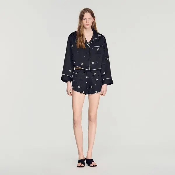Sandro Beaded And Rhinestone Wide-leg Shorts