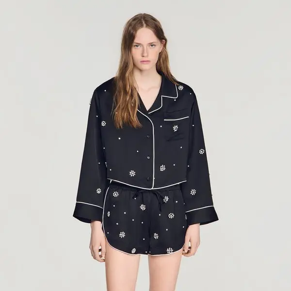 Sandro Beaded And Rhinestone Wide-leg Shorts