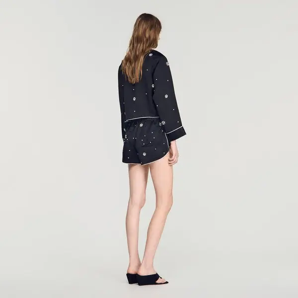 Sandro Beaded And Rhinestone Wide-leg Shorts
