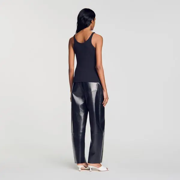 Sandro Ribbed Knit Tank Top With Lace Trim - Black