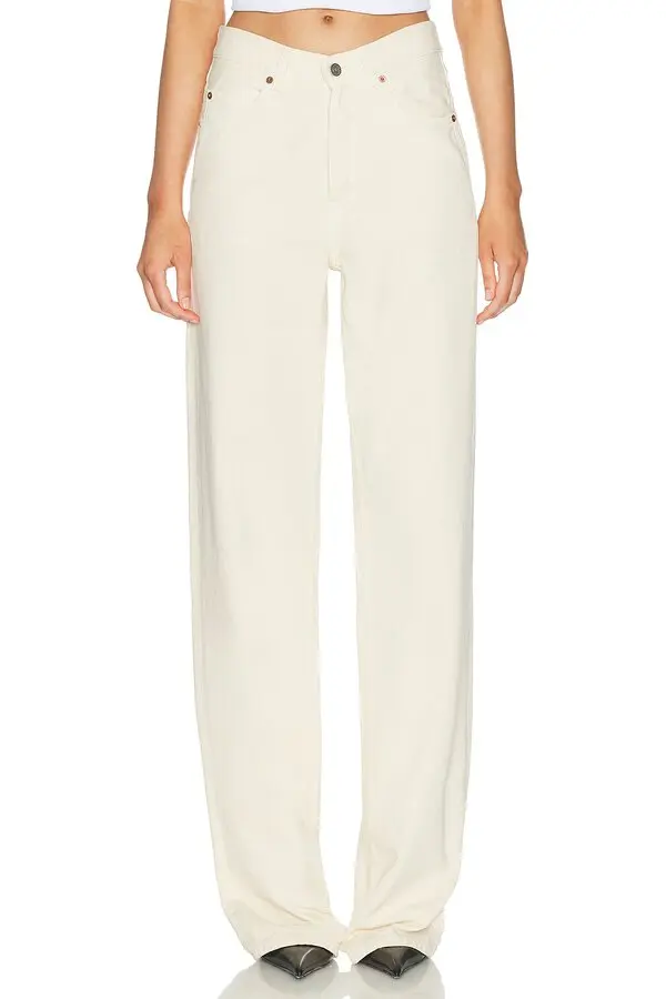 Saint Laurent V Waist Wide Leg In Ivory - French Vanilla