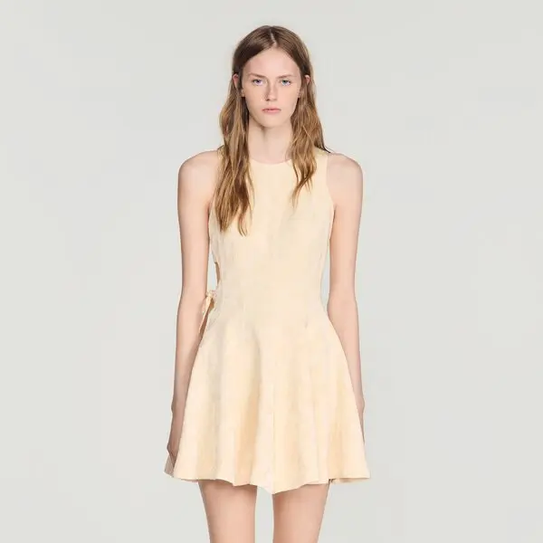 Sandro Floral Jacquard Mini Dress With Openwork Waist