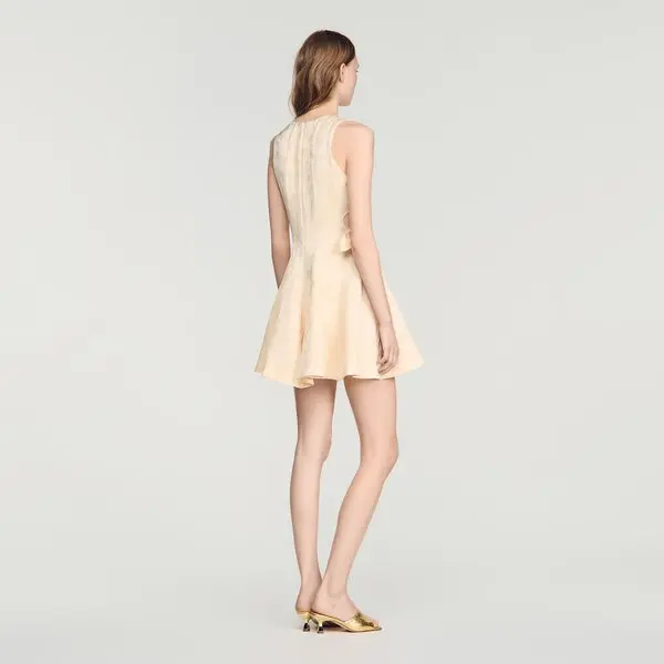 Sandro Floral Jacquard Mini Dress With Openwork Waist