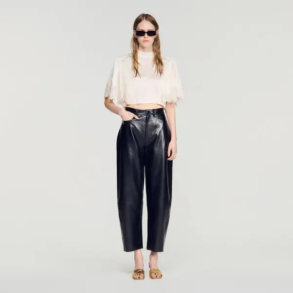 Sandro Satin Cape-effect Crop Top - Ecru