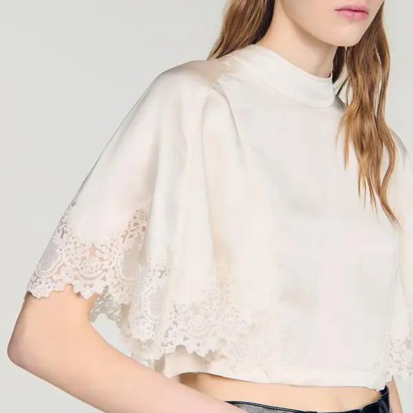 Sandro Satin Cape-effect Crop Top