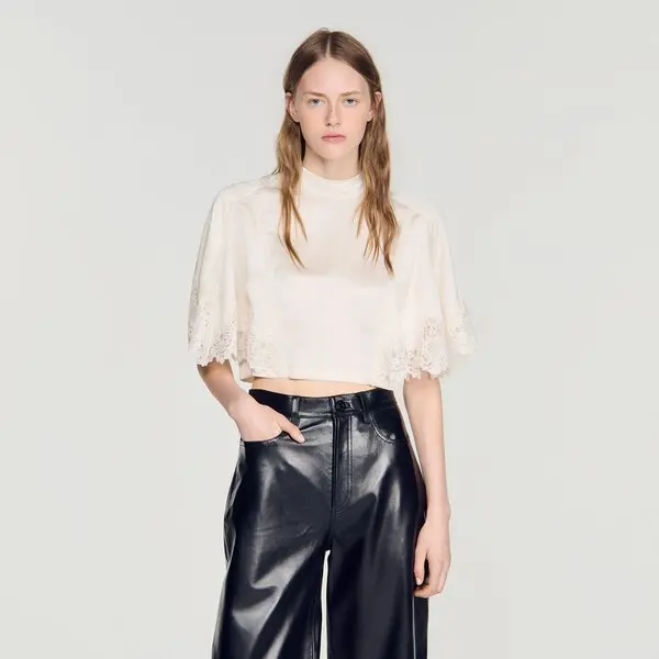 Sandro Satin Cape-effect Crop Top