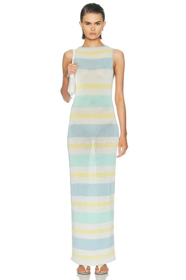 SEROYA Jasmine Knit Dress In Cream - Pastel Stripe