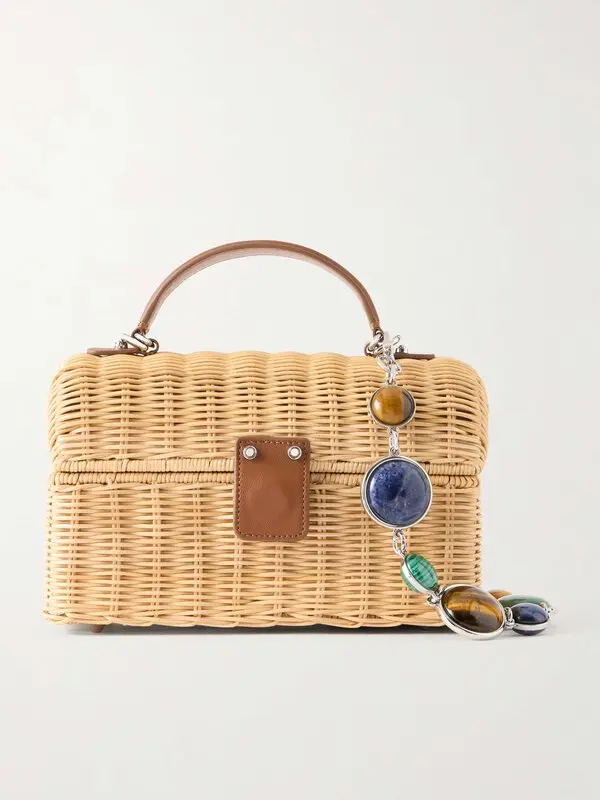 Judith Leiber Isla Basket Leather-trimmed Raffia Clutch - Neutral