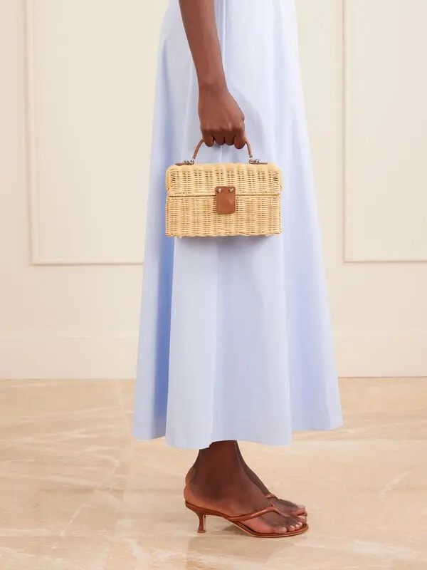 Judith Leiber Isla Raffia Clutch With Leather Trim And Gemstone Chain