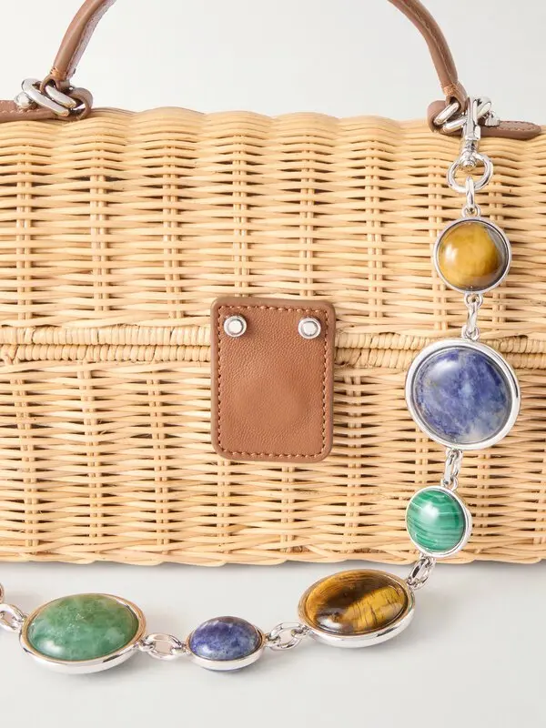 Judith Leiber Isla Raffia Clutch With Leather Trim And Gemstone Chain