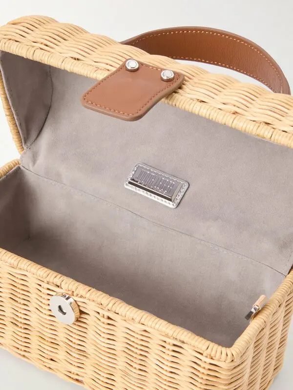 Judith Leiber Isla Raffia Clutch With Leather Trim And Gemstone Chain
