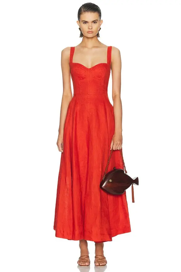 NICHOLAS Anya Sleeveless Paneled Maxi Dress In Red - Paprika