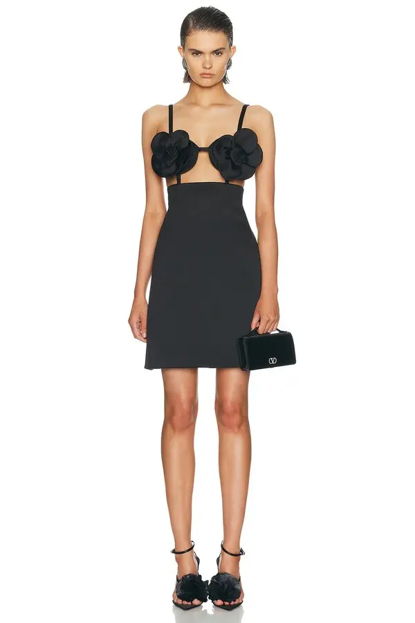 Marc Jacobs Satin Daisy Applique Dress - Black