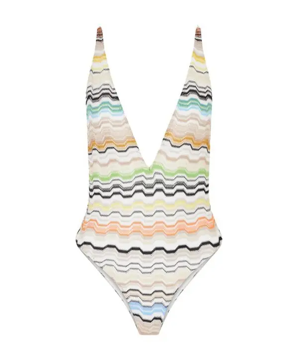 Missoni Mare Striped Crochet-knit Plunge One-piece Swimsuit - Multi