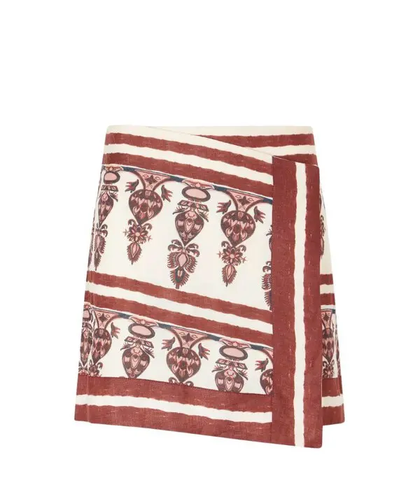 Johanna Ortiz Printed Linen Mini Wrap Skirt - Ecru