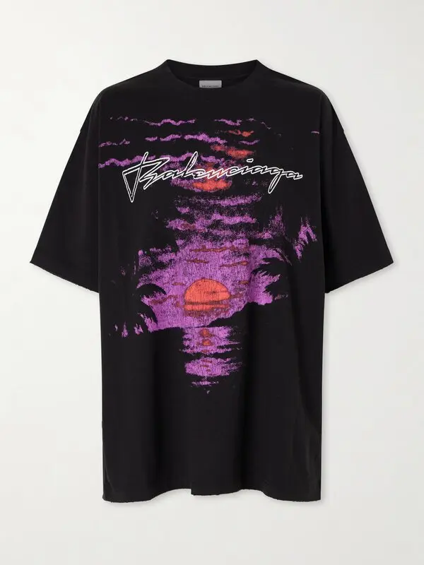 Balenciaga Printed Cotton-jersey T-shirt - Black