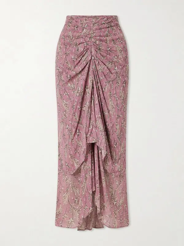 Veronica Beard Sira Ruffled Floral-print Metallic Maxi Skirt - Pink