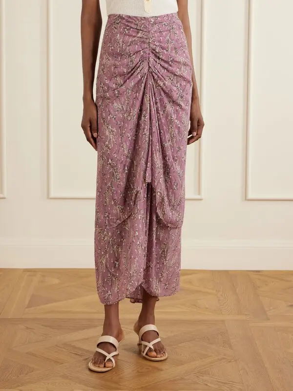 Veronica Beard Sira Ruffled Floral-print Metallic Maxi Skirt - Pink