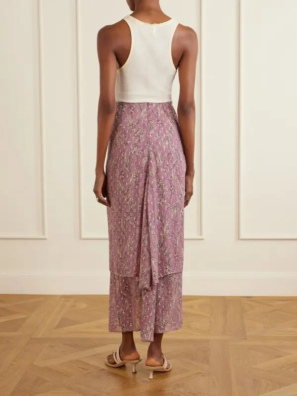 Veronica Beard Sira Ruffled Floral-print Metallic Maxi Skirt - Pink