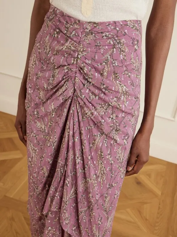 Veronica Beard Sira Ruffled Floral-print Metallic Maxi Skirt - Pink