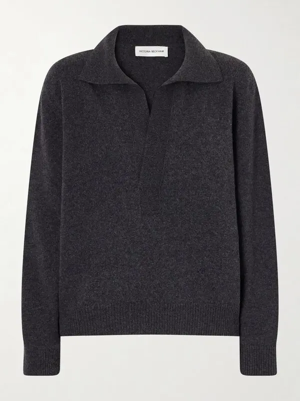 Victoria Beckham Genevieve Wool And Cashmere Polo Sweater - Gray