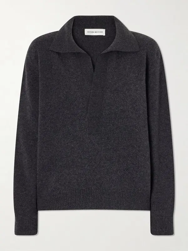 Victoria Beckham Genevieve Wool And Cashmere Polo Sweater - Gray