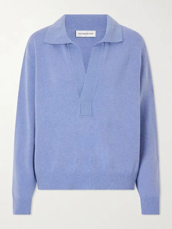 Victoria Beckham Genevieve Wool And Cashmere Polo Sweater - Blue