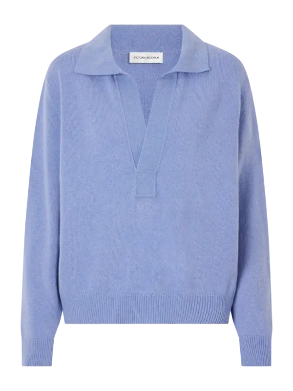 Victoria Beckham Genevieve Wool And Cashmere Polo Sweater - Blue