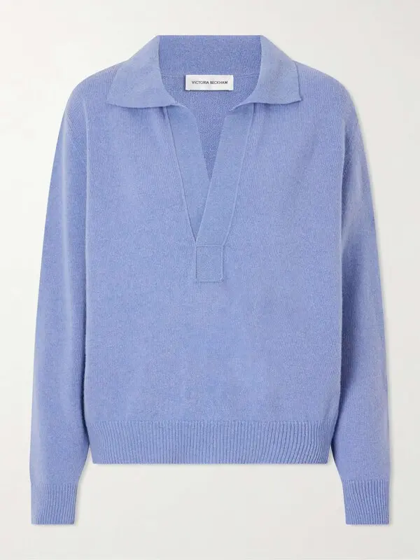 Victoria Beckham Genevieve Wool And Cashmere Polo Sweater - Light Blue