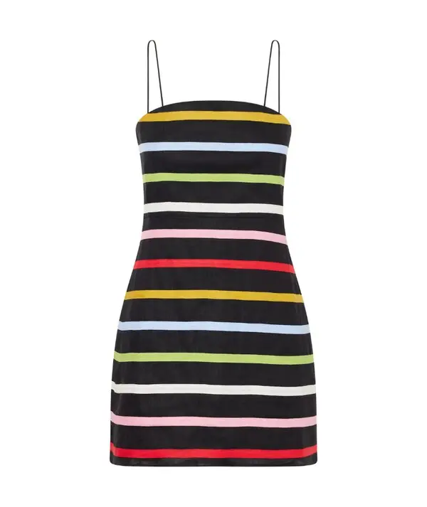 CALA DE LA CRUZ Roma Striped Linen Mini Dress - Black