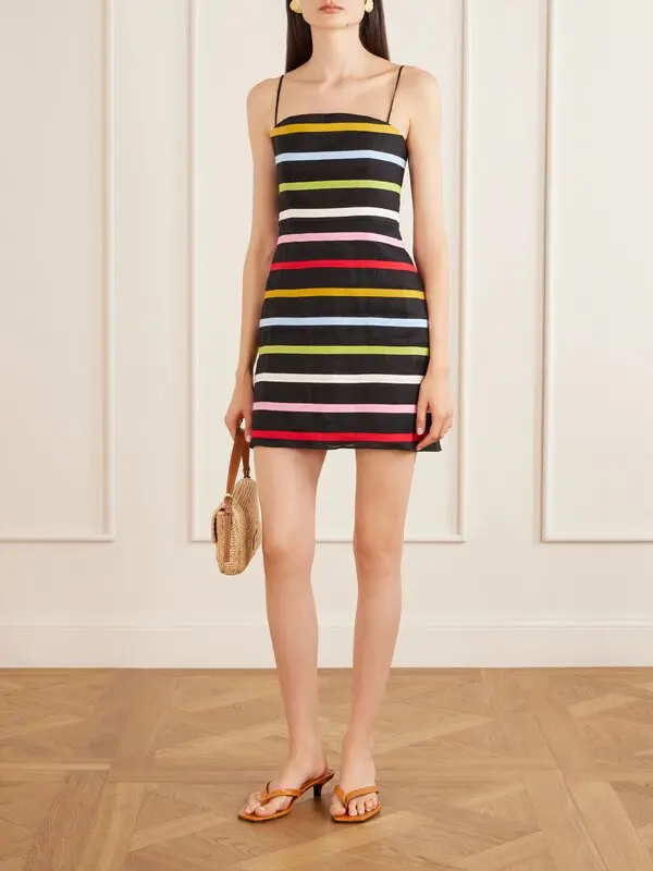 CALA DE LA CRUZ Roma Striped Linen Mini Dress - Black