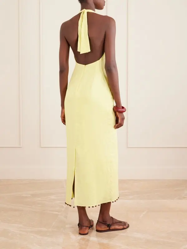 CALA DE LA CRUZ Embellished Linen Maxi Dress - Yellow