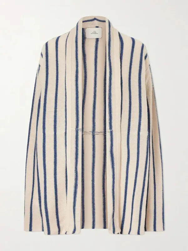 THE ELDER STATESMAN Striped Knitted Cashmere Cardigan - Beige