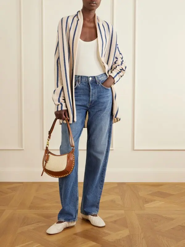 THE ELDER STATESMAN Striped Knitted Cashmere Cardigan
