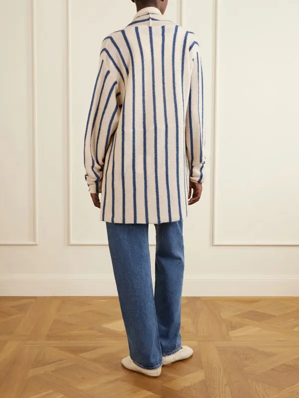 THE ELDER STATESMAN Striped Knitted Cashmere Cardigan