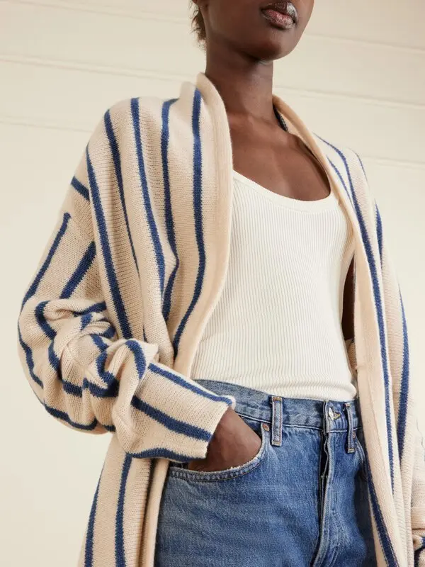 THE ELDER STATESMAN Striped Knitted Cashmere Cardigan